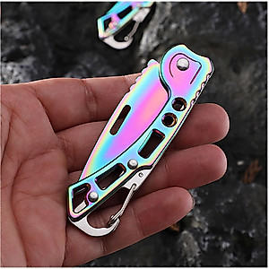 WWZJ 2 Pack Pocket Knife (Multicolored Titanium) with Key Ring Easy To Everyday Carry, Folding Knife Self-Defense