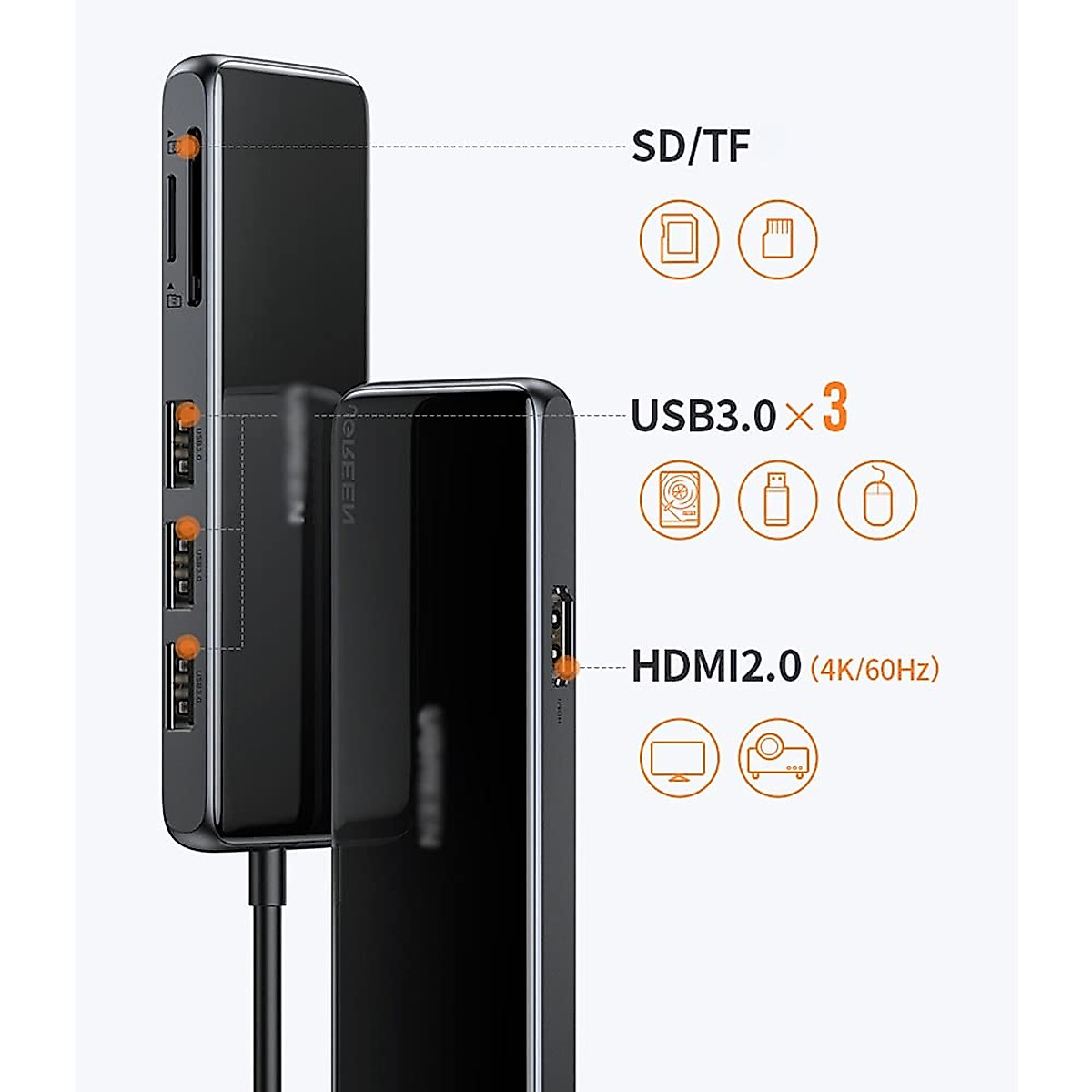 Port Expander USB-C Hub 6 in 1 Multiport USB-C Docking Station with 4K HDMI, 3 USB 3.0 Ports, SD/TF Card Reader, USB Splitter Adapter USB Splitter