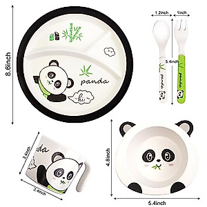 Bamboo Toddler Dinnerware Set,5Pcs Baby Plates and Bowls,Kids Dinnerware Set,Bamboo Kids Plates and Bowls Set,Christmas Kids Dishes Dinnerware Sets with Plate,Bowl,Cup,Fork and Spoon (Panda)
