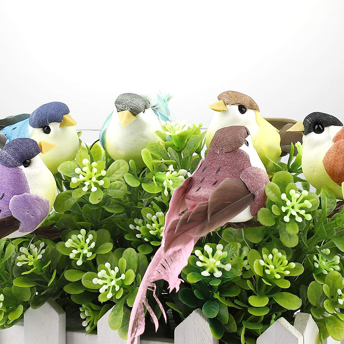 Takefuns 12 Pcs Artificial Foam Feather Bird, Mini Sparrow Birds Clip on Christmas Tree Ornaments, DIY Craft for Wedding Home Garden Party Decoration