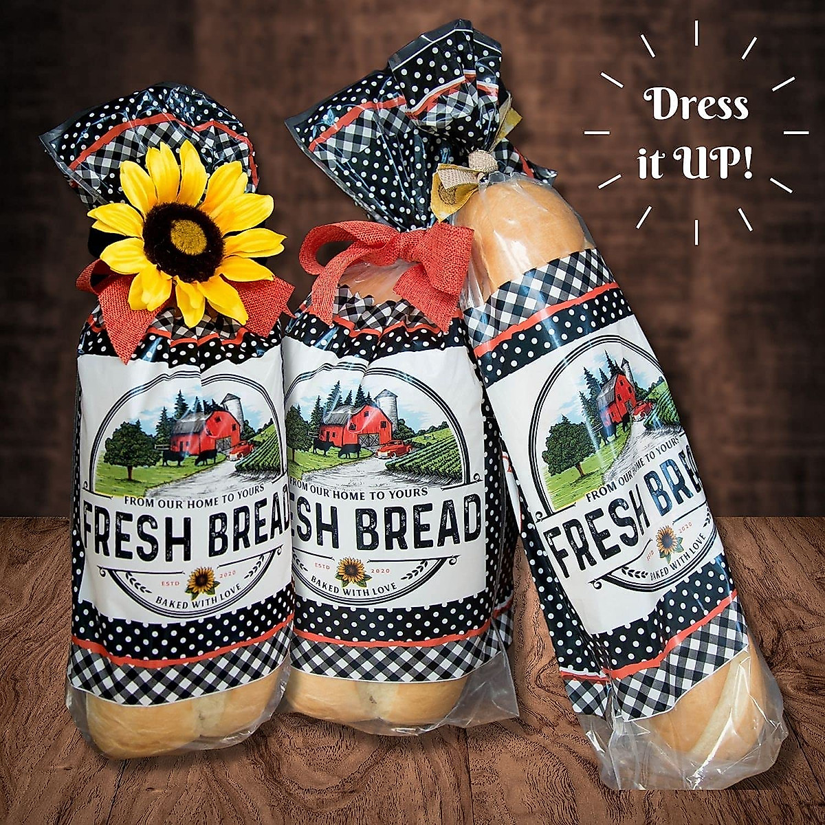 WiseOwell Bread Bags for Homemade Bread with Ties (Farmhouse Large)