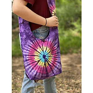 Tie Dye Crossbody Shoulder Hippie Boho Handbag Purse in Purple Large