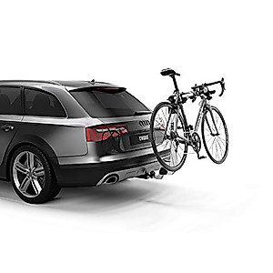 Thule Helium Pro Hanging Bike Rack - Carries 2 Bikes - Lightweight Hitch Bike Rack - Fits 2" and 1.25" receivers - Quick Tool-Free Installation - Tilts for Trunk Access - 75lb Load Capacity