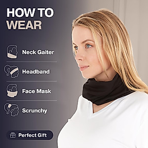 Thermajane Fleece Neck Warmer | Neck Warmers for Women | Neck Gaiters for Women | Buff | Face Mask for Cold Weather | Ski Mask, Black (1 Pack)