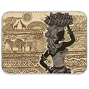 African Woman Silhouette Dish Drying Mat 24"x18" Absorbent Machine Washable Hanging Fast Dry Pad Dish Protective Mat for Kitchen Countertop Heat Resistant Dinner Table Mat