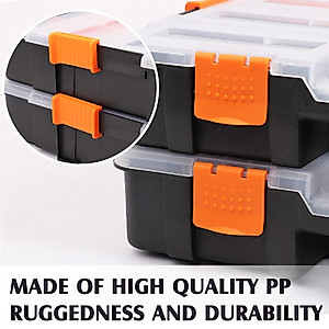 MIXPOWER 15-inch 2pcs Toolbox Organizer Sets, 20 Removable Dividers, Durable Plastic Box, Excellent for Screws, Nuts, Small Parts, 34-Compartment Black/Orange 2 Pieces Set