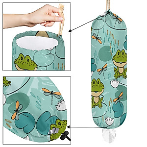 Plastic Bag Holder Cartoon Funny Frog Wall Mount Grocery Bag Organizer Holder Hanging Trash Bag Storage Dispenser for Home Kitchen Pantry Door Organization Decor