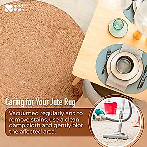 Mod and Main Jute Area Rug - Round Braided Rustic Rug - Vintage Woven Rug - Jute Rugs for Bedroom, Kitchen, Living Room, Farmhouse - Beige (4' Round)