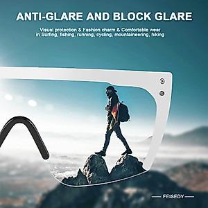 FEISEDY Mirrored Oversized Rimless Sunglasses for Women Men 2021 Flat Top Shield Wrap Square UV400 B2761