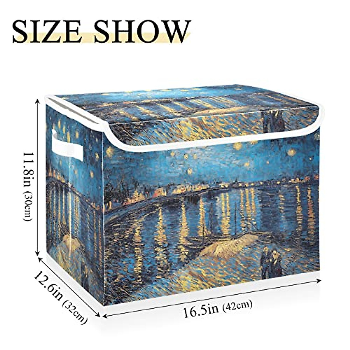 Starry Night over The Rhone Storage Basket 16.5x12.6x11.8 In Collapsible Fabric Storage Cubes Organizer Large Storage Bin with Lids and Handles for Shelves Bedroom Closet Office
