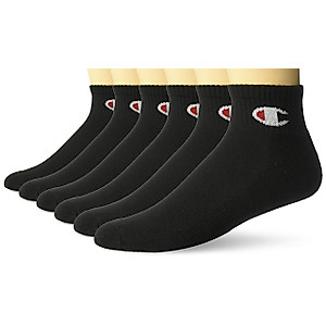 Champion Men's Double Dry Moisture Wicking Ankle Socks 6, 8, 12 Packs Availabe, Black-6 Pack, 6-12