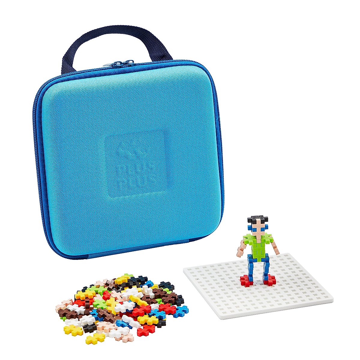 PLUS PLUS Building Set with Travel Case, 3D Open Ended Stem Toy for Kids, 100 Mini Interlocking Pieces, 1 White Baseplate