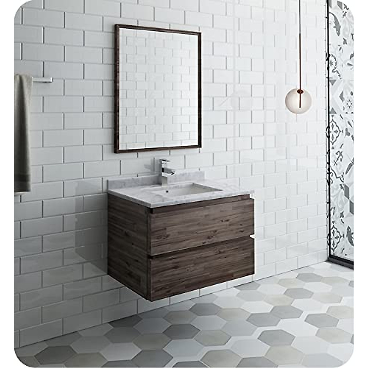Fresca Formosa 30" Wall Hung Modern Bathroom Vanity - Quartz Countertop, Ceramic Sink & Mirror Included - Faucet Not Included