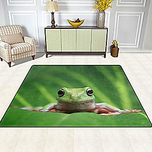 ALAZA Green Leaf Frog Non Slip Area Rug 5' x 7' for Living Dinning Room Bedroom Kitchen Hallway Office Modern Home Decorative