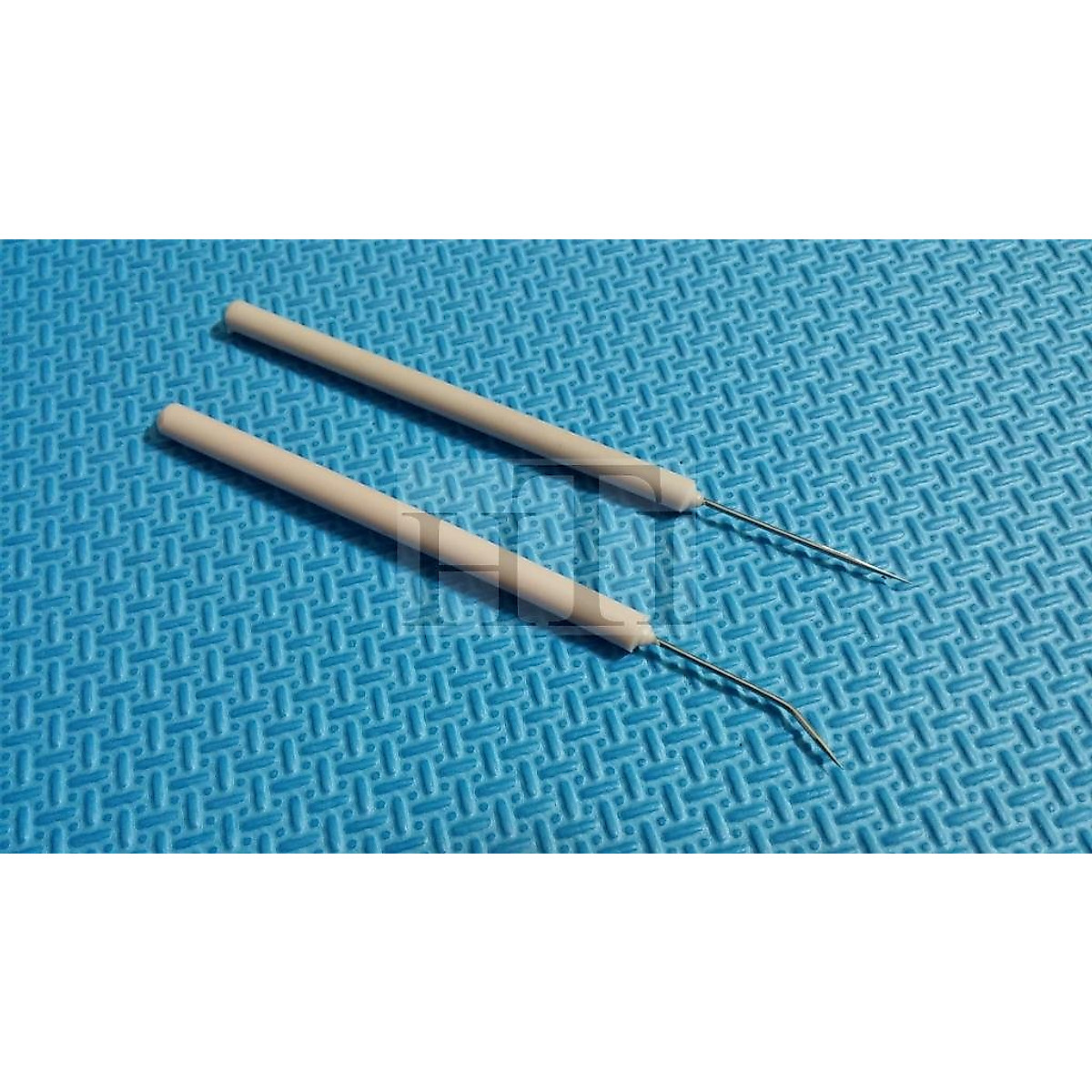 2 DISSECTING DISSECTION TEASING NEEDLE STRAIGHT + BENT CURVED WITH PLASTIC HANDLE (HTI BRAND)