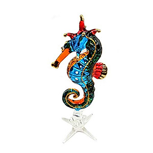 Handmade Large 6 inch Blue Sea Horse Blown Glass Art Sea Animal Figurines Figures for Anniversary Birthday Wedding Gift Ideas Ornament Miniature Cool Stuff Home Room Garden Table Decor - Y2021