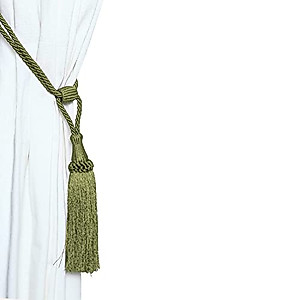 MALANOV 2 Pack Curtain Tiebacks Handmade Elegant Curtain Tie Backs Holdbacks with Tassel, Polyester Curtain Tieback for Home Office Hotel Decor - Green