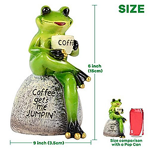 Frog Garden Statues Figurines, Frog Sitting on Stone Statue, Frogs Decor Garden Statue For Yard Ornaments and Fairy Garden Accessories, Indoor Outdoor Decoration Sculpture, Frog Gifts For Best Friend