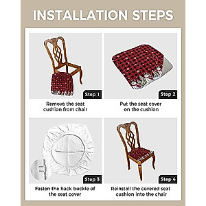 Christmas Seat Covers for Dining Room Chairs,Snowman Xmas Tree Red Black Buffalo Plaid Fitted Stretch Jacquard Chair Seat Covers,Removable Washable Kitchen Dining Chair Slipcovers Protector Set of 4