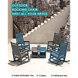 SERWALL Oversized Rocking Chair, Outdoor Rocking Chair for Adults, All Weather Resistant Porch Rocker for Lawn Garden, Blue