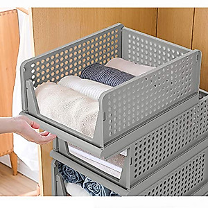 4-Pack Folding Wardrobe Storage Box Plastic Drawer Organizer Stackable Shelf Baskets Cloth Closet Container Bin Cube Home Office Bedroom Laundry Pull Out Drawer Dividers for Clothes,Toys Organization
