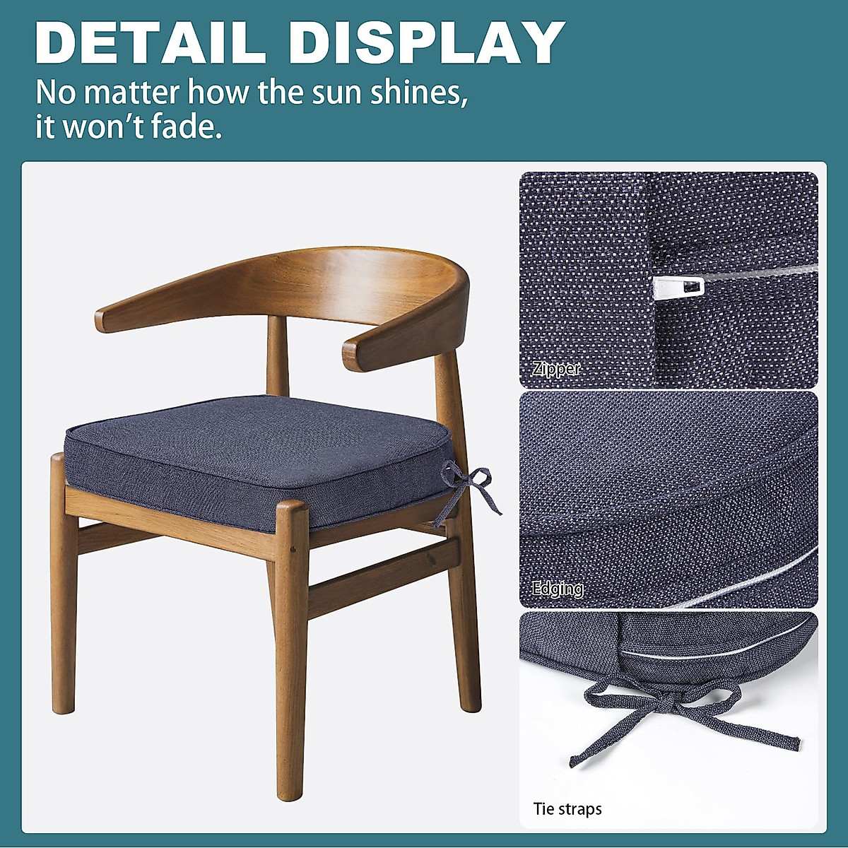 Pcinfuns Indoor/Outdoor Memory Foam Chair Cushions,Thick 19"x19"x3" Chair Cushion for Patio Furniture,Water-Resistant Durable Seat Pads with Ties,Blue Grey,4 Pack