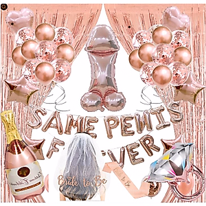 Vlipoeasn Rose Gold 55PCS Bachelorette Party Decorations - Same Pennis Forever Bachelorette Party Decoration Kit, Bride to Be Sash, Veil, Foil Curtains, Foil Balloons, Bridal Shower Party Supplies