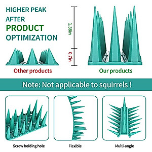 TAISHAN Bird Spikes,10 Pack Plastic Squirrel Raccoon Pigeon Cat Animal Deterrent Spikes for Anti Outdoor Outside to Keep Birds Away,Anti Fence Railing and Roof, Green