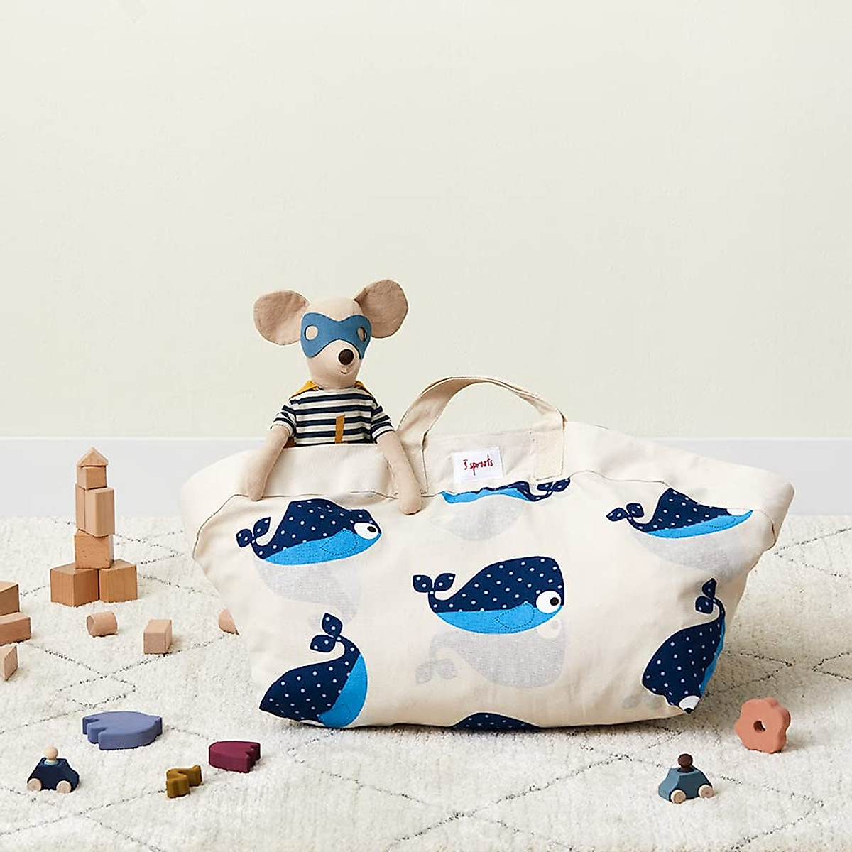 3 Sprouts Play Mat & Toy Storage Bag - Large Portable Toy Organizer, Kids Toy Bag for Boys & Girls - Playroom Storage & Activity Mat, Whale