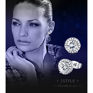 Jstyle Stud Earrings for Women 18K White Gold Rose Plated CZ Halo Earrings Created Opal Earrings Set for Sensitive Ears with Gift Box