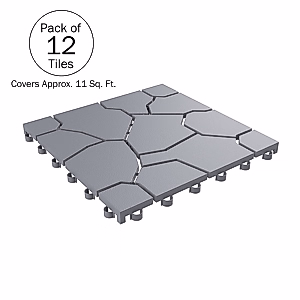 Deck Tiles 12-Pack Polypropylene Interlocking Patio Tiles Outdoor Flooring for Balcony, Porch, and Garage by Pure Garden (Stone Gray)