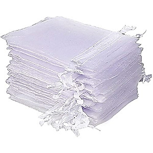 SULOLI 100pcs Organza Jewelry Bags Drawstring, 2.8x3.5 inch Small White Mesh Pouches for Wedding Party Favor Festival Gift Bags Candy