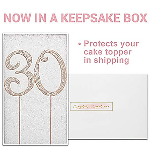 Crystal Creations 30 Cake Topper - Premium Rose Gold Metal - 30th Birthday or Anniversary Party Sparkly Rhinestone Decoration Makes a Great Centerpiece - Now Protected in a Box