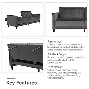 DHP Pin Velvet Convertible Sleeper Sofa in Gray