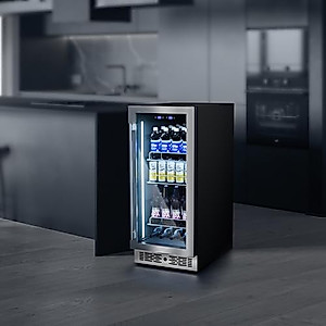 kanabella 15" 100 can Commercial Grade Built-in Indoor Outdoor Beverage Fridge with Glass Door Under Counter or Freestanding Beverage Fridge with Large Capacity