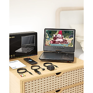 Arafuna 12.5" Portable DVD Player for Car, 10.5" HD Swivel Screen with Car Headrest Holder, 5-Hour Rechargeable Battery, Support USB/SD/Sync TV, Regions Free, Last Memory