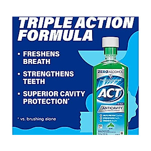 ACT Anticavity Fluoride Mouthwash, Mint, Alcohol Free, 18-Ounce Bottle (Pack of 3)