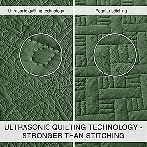 Love's cabin King Size Quilt Set Olive Green Bedspreads - Soft Bed Summer Lightweight Microfiber Bedspread- Modern Style Coin Pattern Coverlet for All Season - 3 Piece (1 Quilt, 2 Pillow Shams)