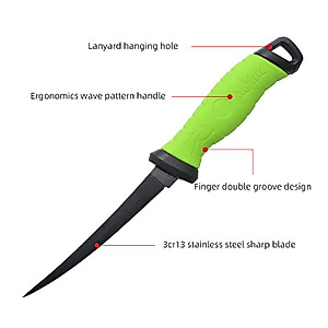 ENTSPORT Outdoors Fillet Knife Professional Fishing Knives Non-Stick Coating Stainless Steel Blade Boning Knife with Sheath(7" Fillet Knife with Non-Slip Handle)