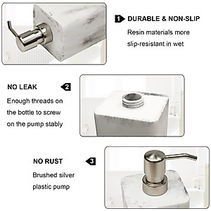 Suanti White Marble Style Hand Soap Dispenser, Refillable Liquid Decorative Soap Dispenser for Bathroom Countertop and Kitchen (14.5 Oz)