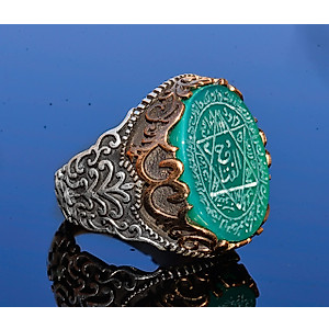 KAMBO Sterling Silver Men's Ring, Natural Black Onyx Gemstone, King Solomon Seal Ring, Unique Handmade Jewelry (Jade)