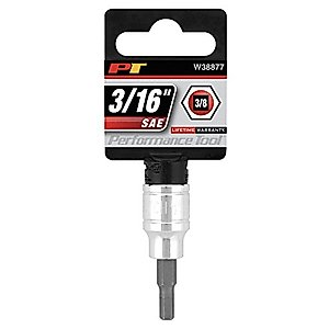Performance Tool W38877 3/8-Inch Drive Hex Bit Socket, 3/16