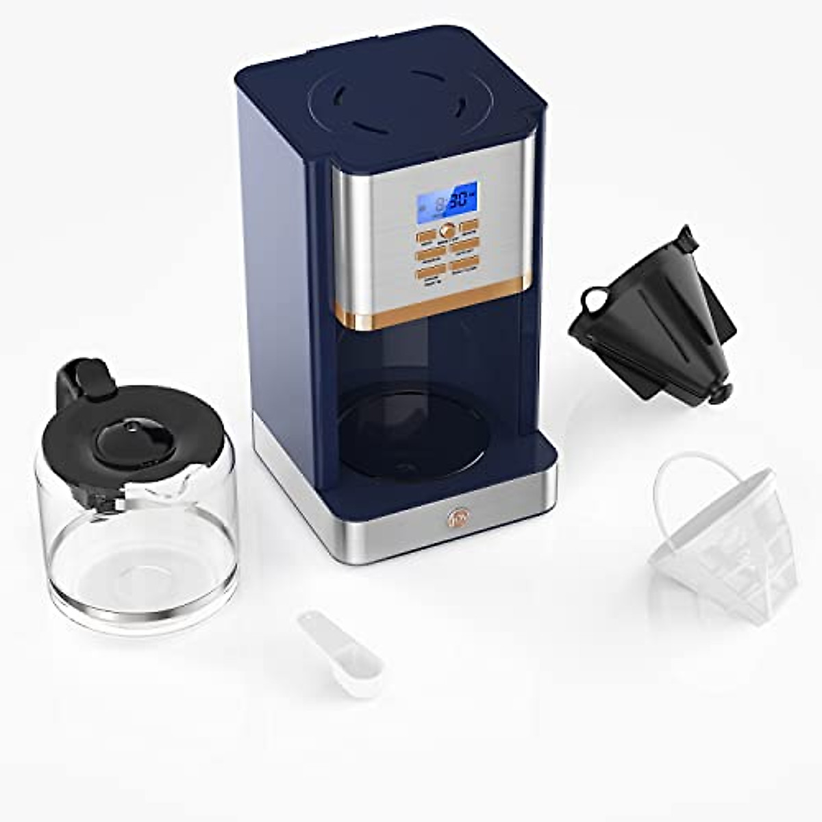 JOY Kitchen 12-Cup Digital Programmable Drip Coffee with Glass Carafe, Reusable Filter Basket & Coffee Spoon, Programmable up to 24 hours, Auto Warming & Self-Clean,Blue