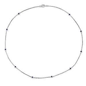Noray Designs 14K White Gold 1 Ct Blue Sapphire 10 Station Necklace, 18 Inches