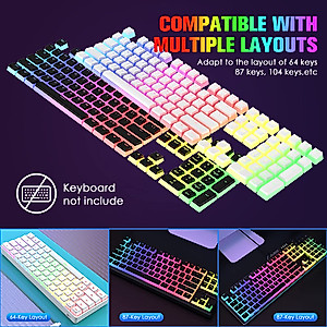 MANBASNAKE Pudding Keycaps Double Shot PBT Keycap Set with Translucent Layer,for 104 87 61 Keys RGB Backlit Mechanical Keyboards,OEM Profile,US Layout-White
