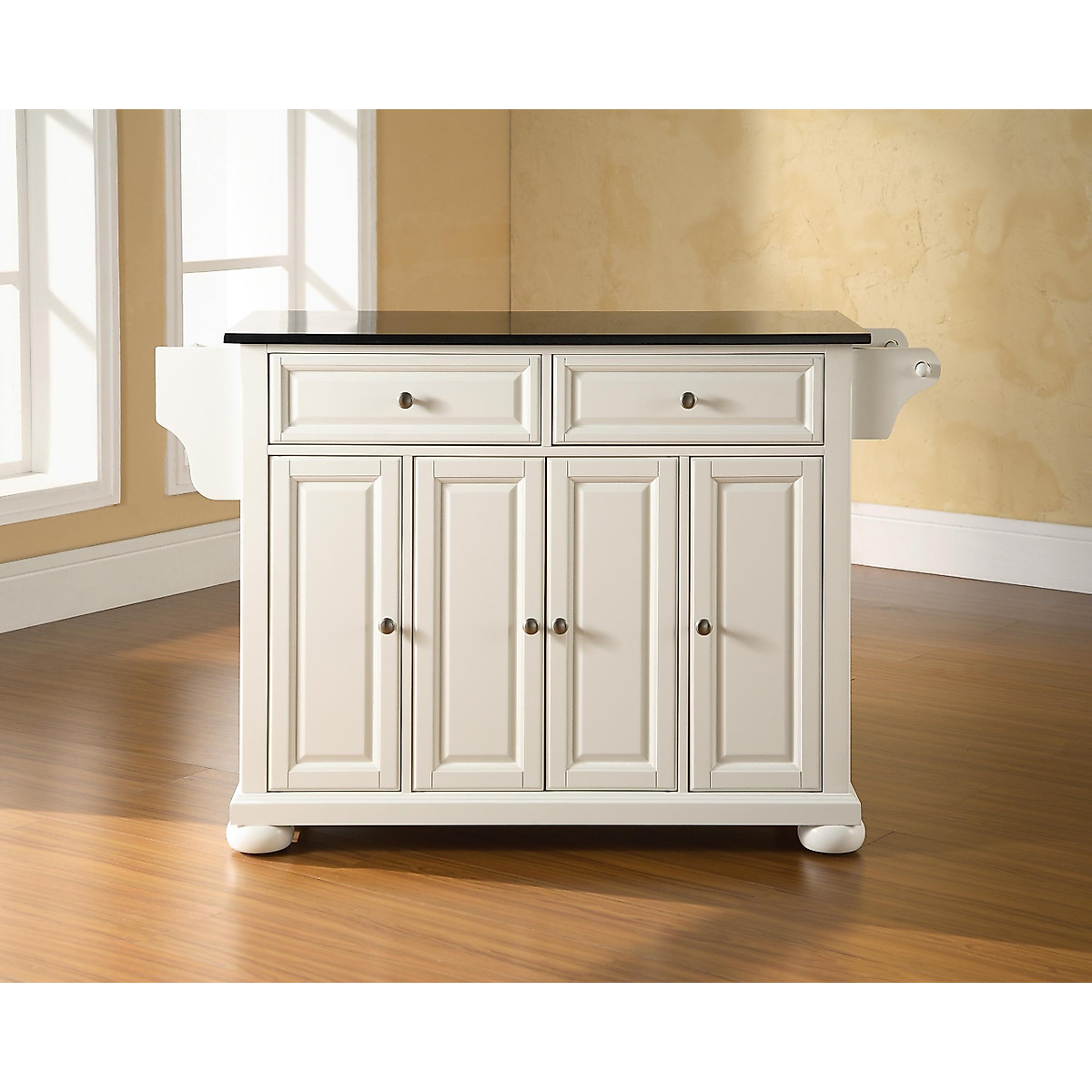 Crosley Furniture Alexandria Granite Top Rolling Kitchen Island Storage Cart, Microwave Stand, Spice Rack, White