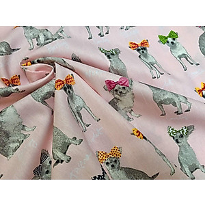 Chihuahua Dog 100% Cotton Poplin Fabric Print - Animal Dogs Material - 59'' Wide - Pink (Sold by The Yard)