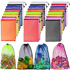 Visen 24 Pieces Mesh Drawstring Bags,Mesh Bag,Storage Mesh Bags,Colorful Mesh Stuff Sack,Net Bag Mesh Ball Bag for Collecting Toys,Travel Sports,Storage,Laundry,Gym,11.8×17.7 inc