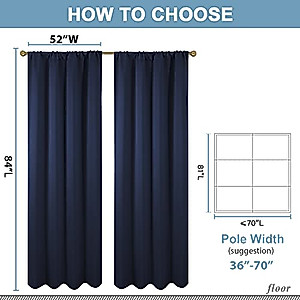 Diraysid Navy Blue Blackout Curtains for Bedroom and Living Room Thermal Insulated Room Darkening Curtains Drapes, 52 x 84, 2 Panels