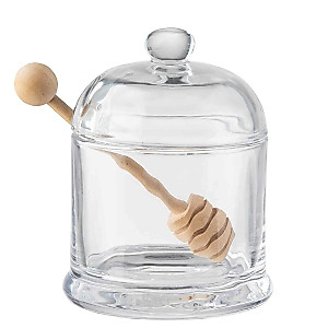 Tablecraft 11040 Honey Dipper Set, 4.88-inch Height, Clear Glass and Wood